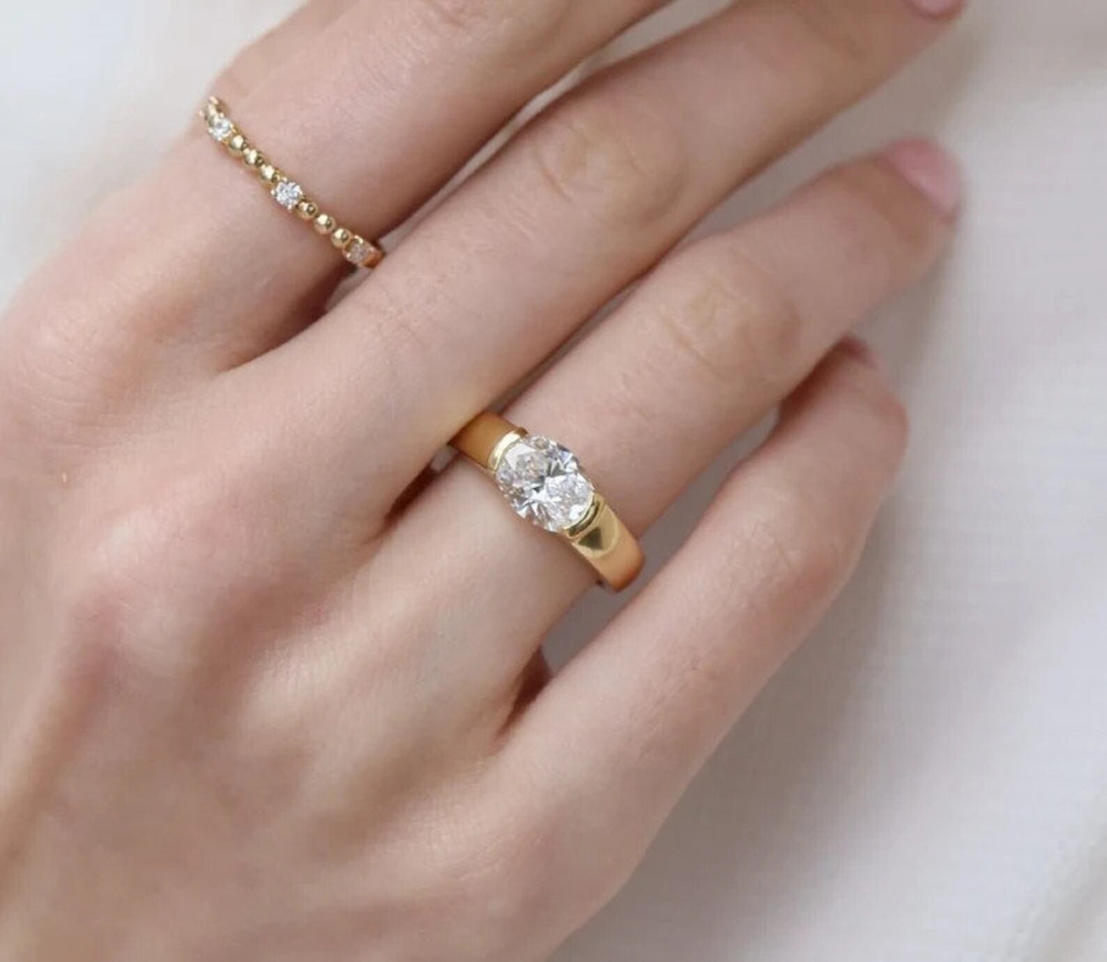 East-west Oval Cut Half Bezel Set Ring • 1.75 CT Oval Solitaire ...