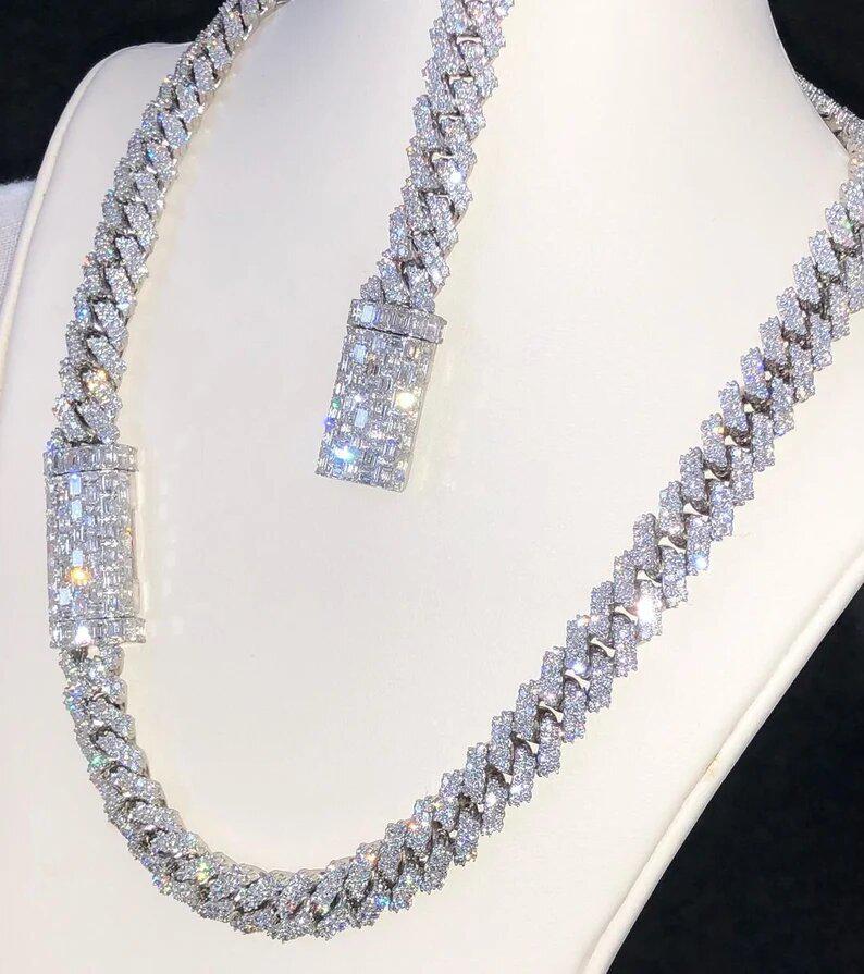 VVS Moissanite Cuban Link Chain: 925 Sterling Silver Hip Hop Necklace ...