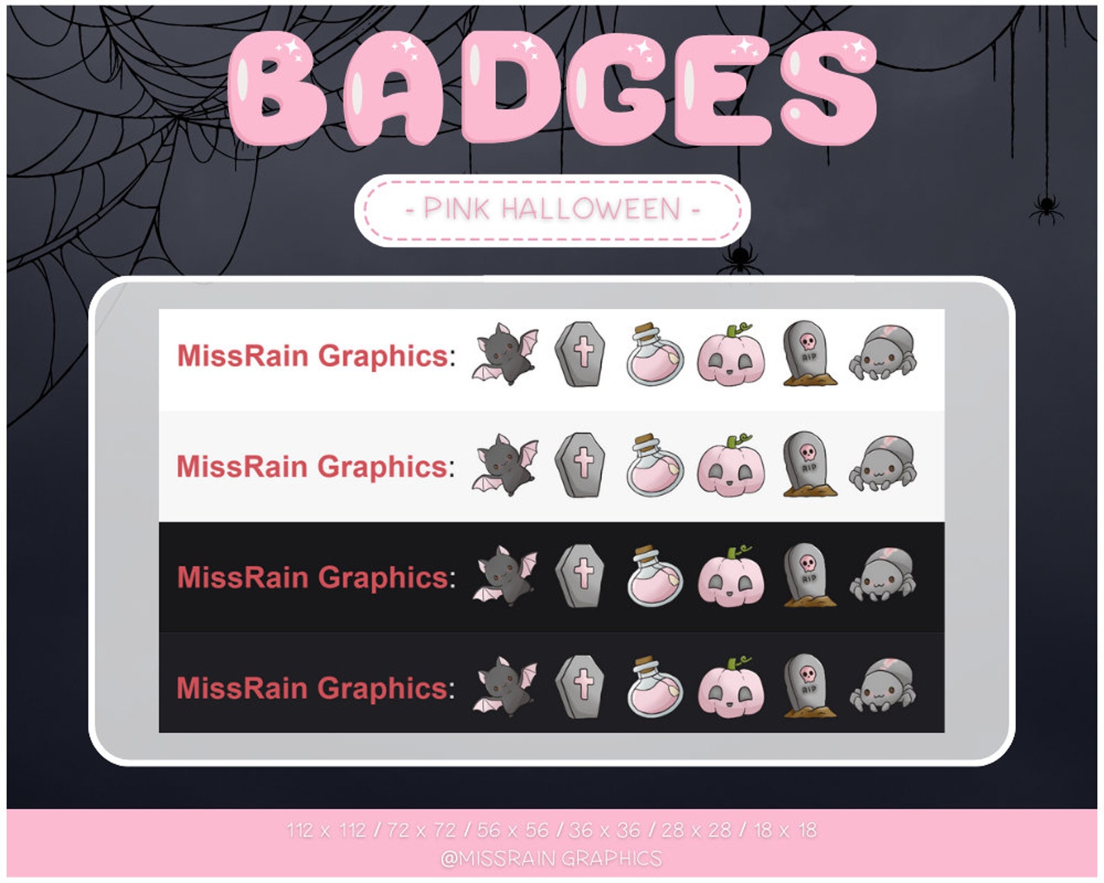 Pink Halloween Twitch Badges - Cute Spooky Sub/bit Badges for Streaming ...