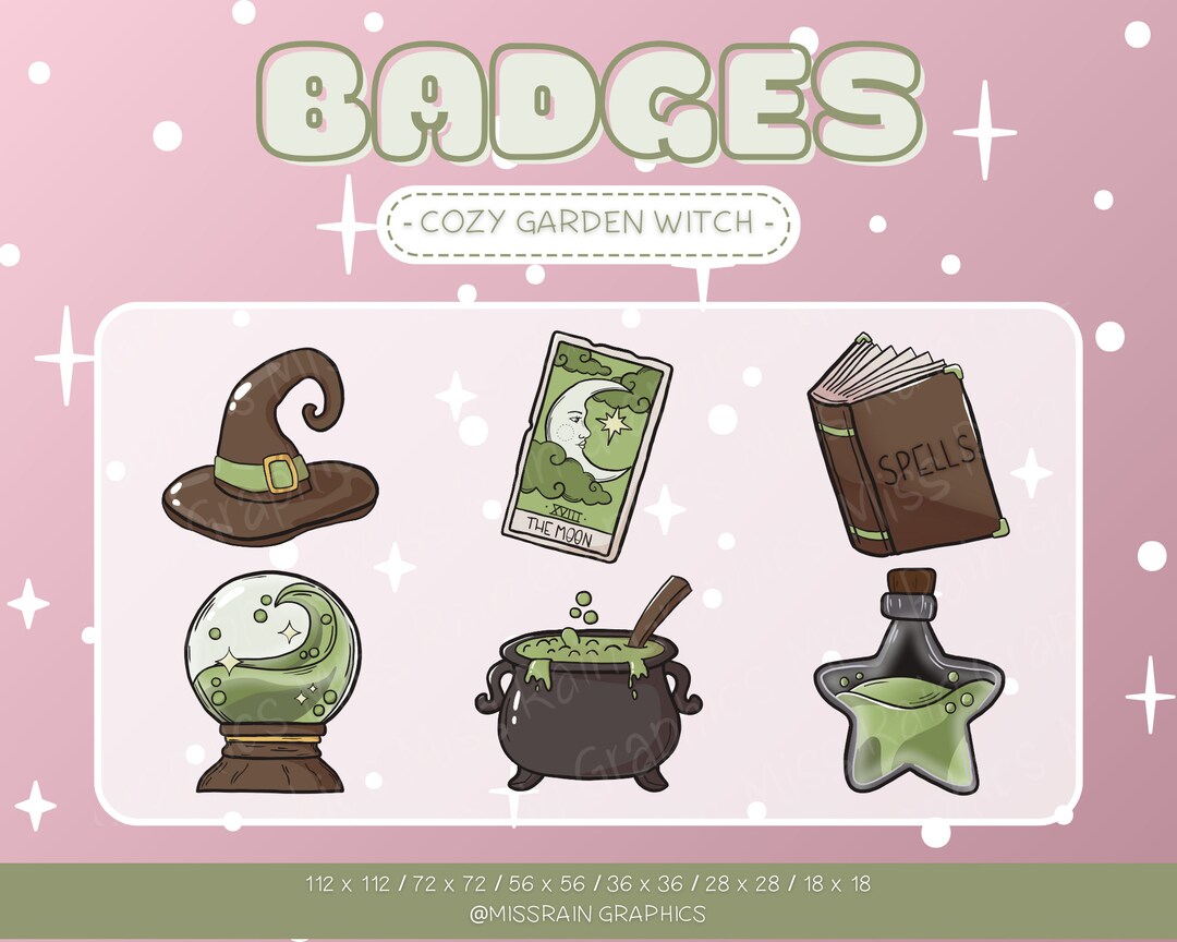 Cozy Garden Witch Badges - Cute Sub/bit Badge for Streaming, Twitch, Discord, Youtube, Kawaii ...