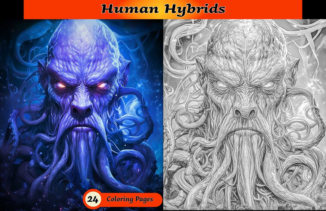 Human Hybrids |grayscale Coloring Pages |printable Adult Kids Coloring ...
