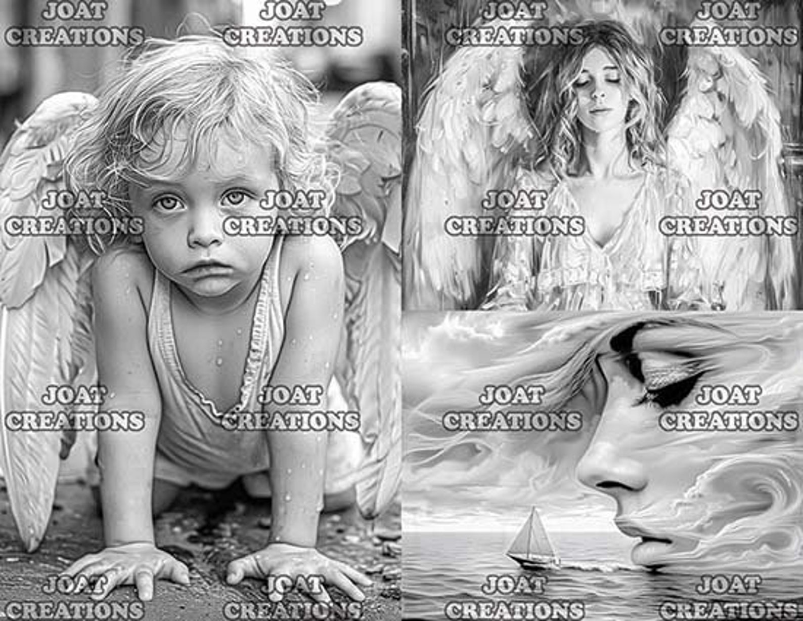 The Coloring Book of Angels grayscale Coloring Pages printable Adult ...