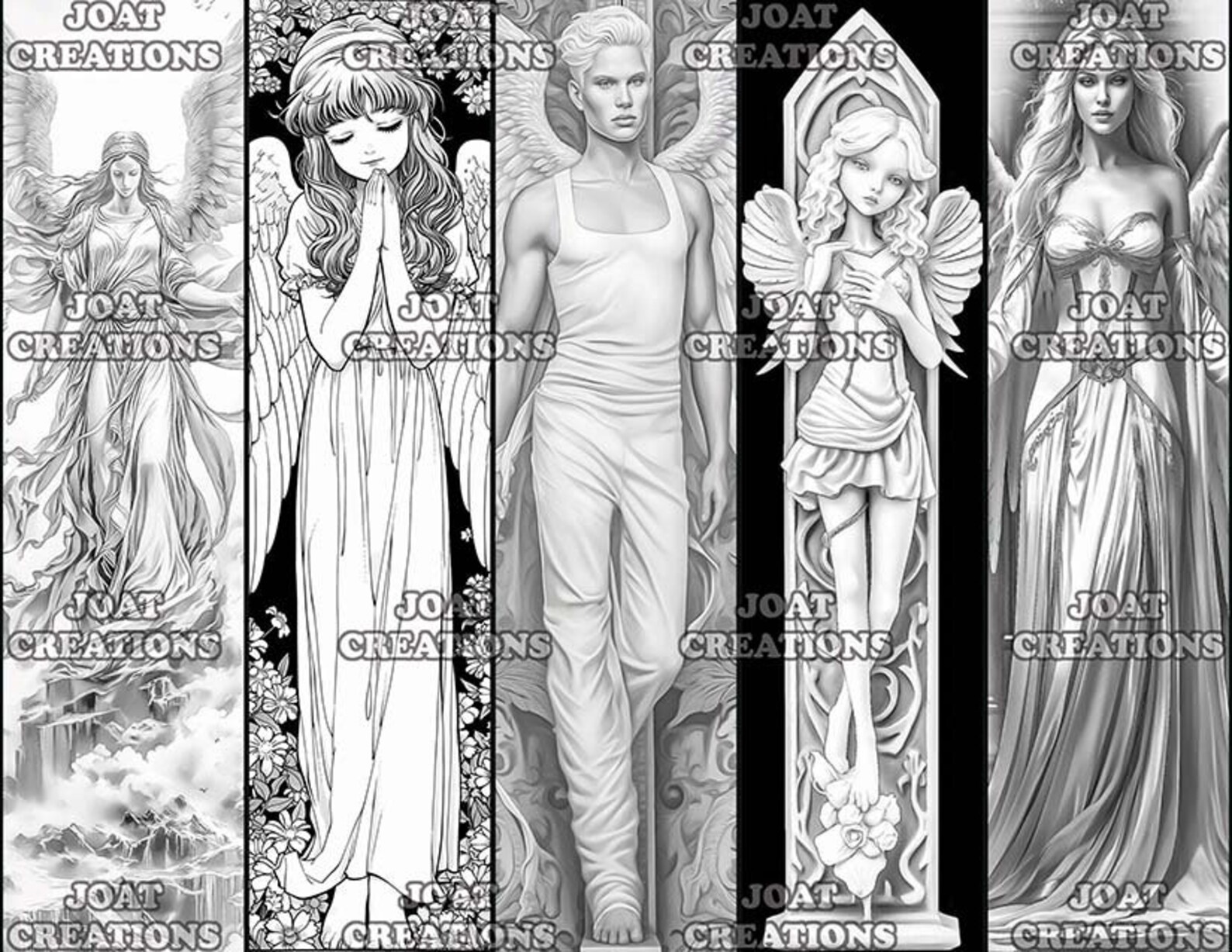 The Coloring Book of Angels grayscale Coloring Pages printable Adult ...