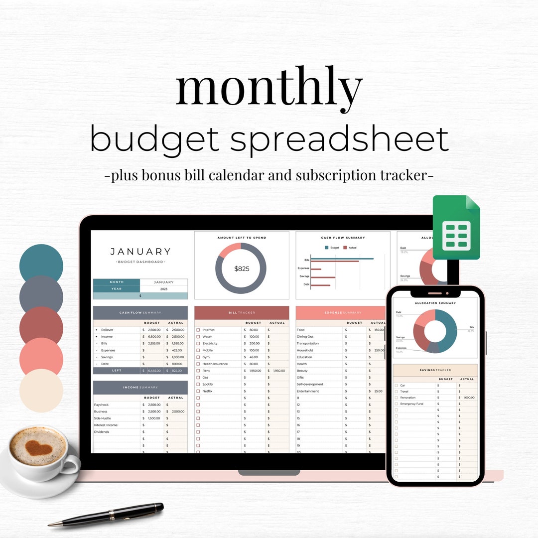 Monthly Budget Google Sheet Tracker Financial Planning Sheet - Etsy