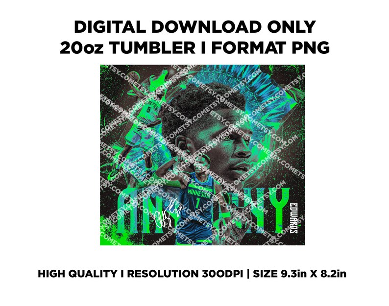Anthony Edwards Tumbler Wrap 20 Oz Digital Art PNG, Limited Edition ...