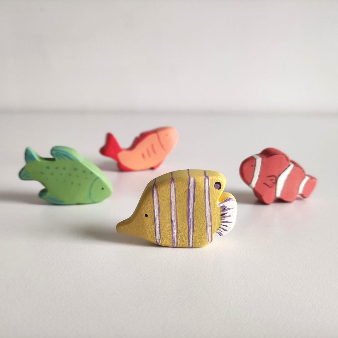 Wooden Reef Fish Toy Set Handmade Waldorf Sea Figurine Ocean Playset ...