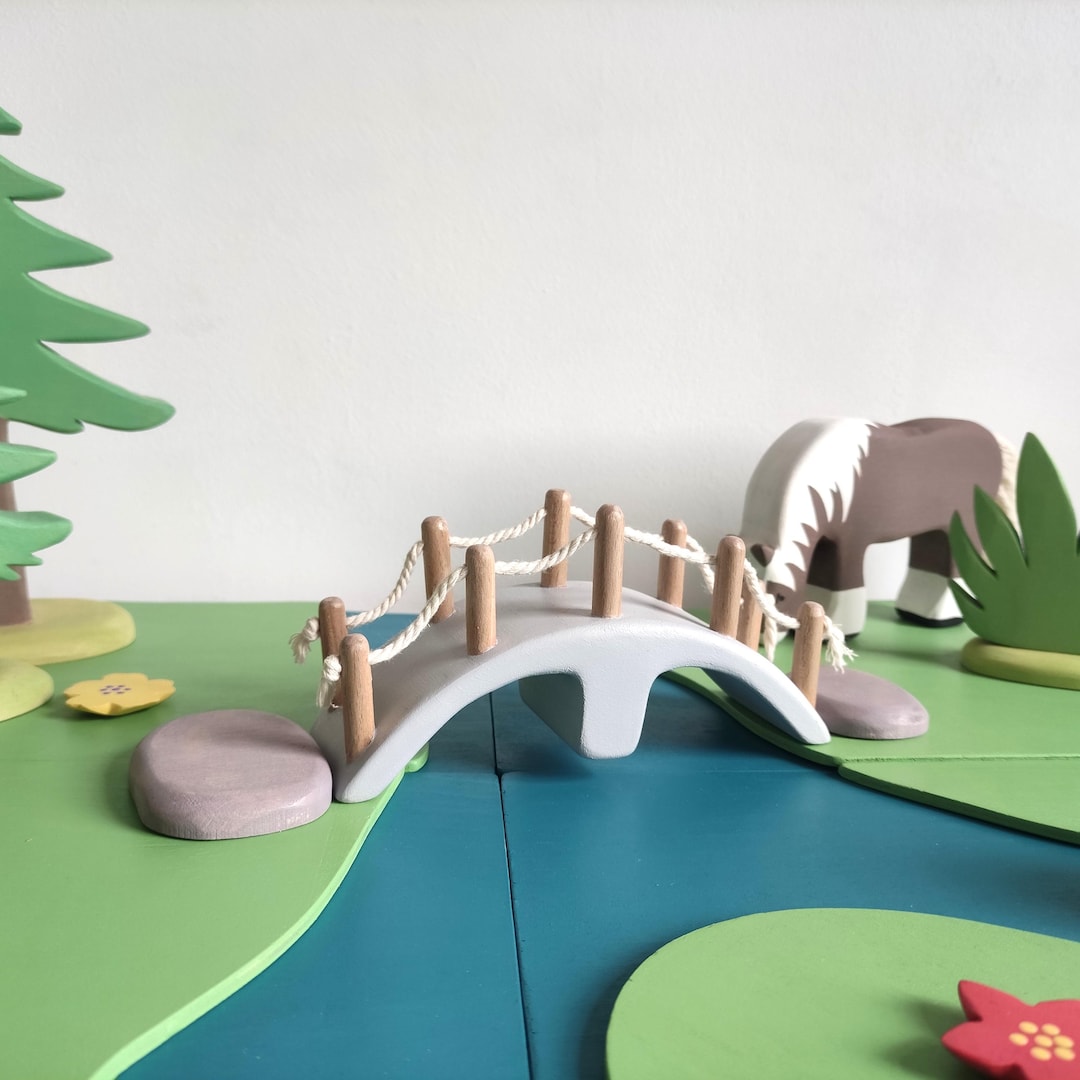 Handmade Wooden Bridge Toy, Waldorf Montessori Playset, Forest ...