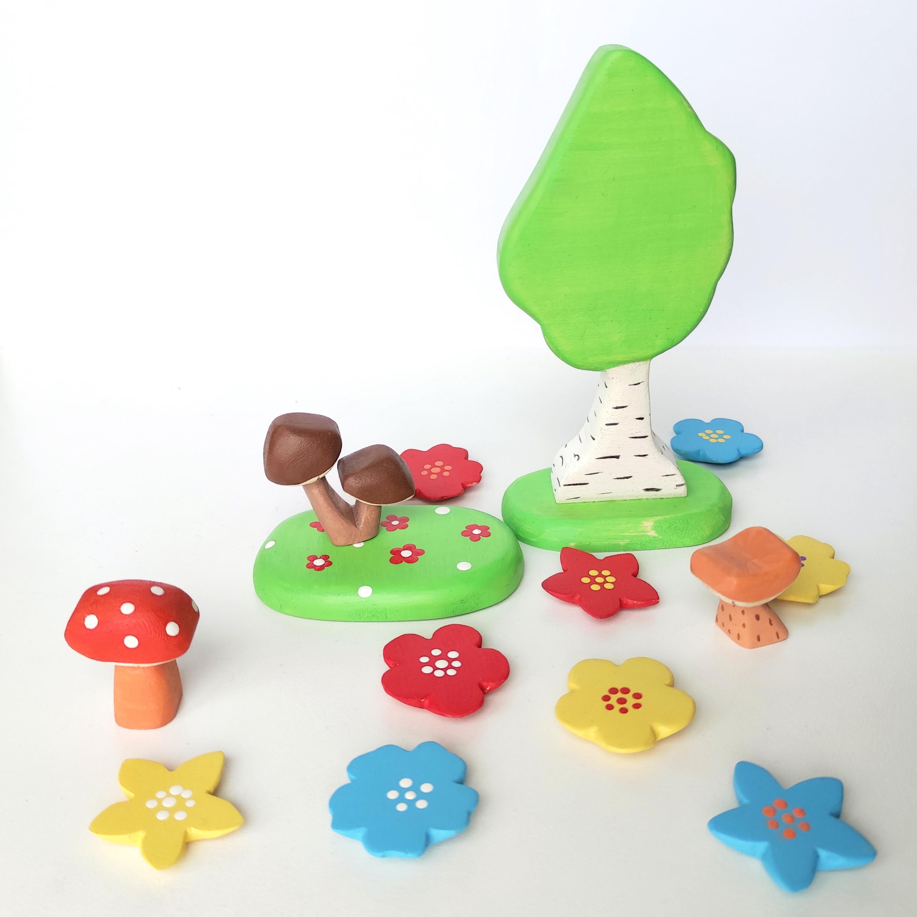 Handmade Wooden Spring Flowers Toy Set Garden Field Forest Flora ...