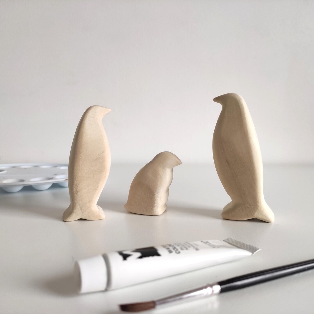 Wooden Penguin Toys Paint Your-self Antarctic Waldorf Figurines ...