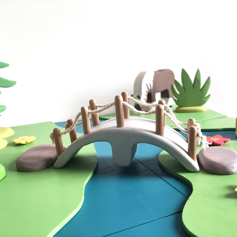 Handmade Wooden Bridge Toy, Waldorf Montessori Playset, Forest ...