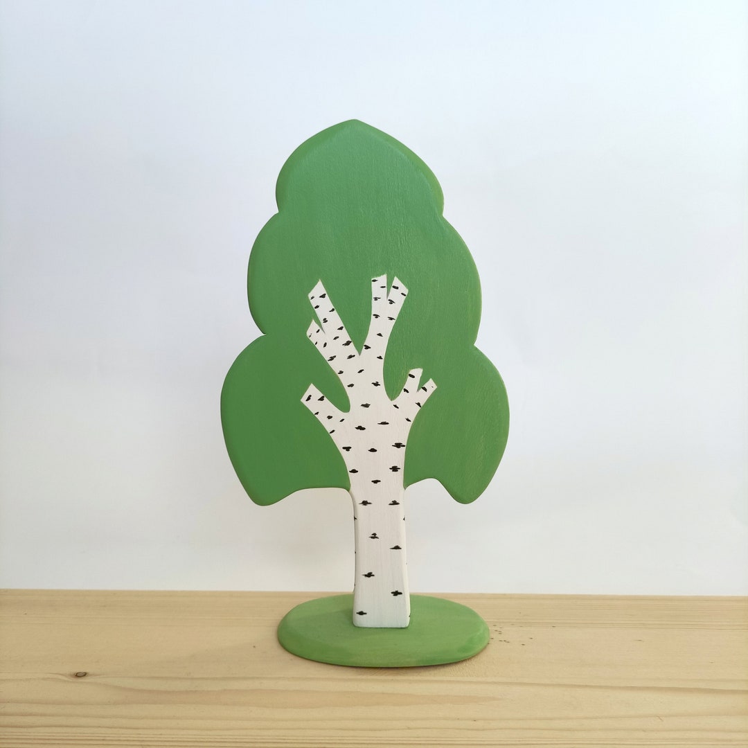 Handmade Wooden Birch Tree Toy Figurine Easter Gift for Kids Open Ended ...