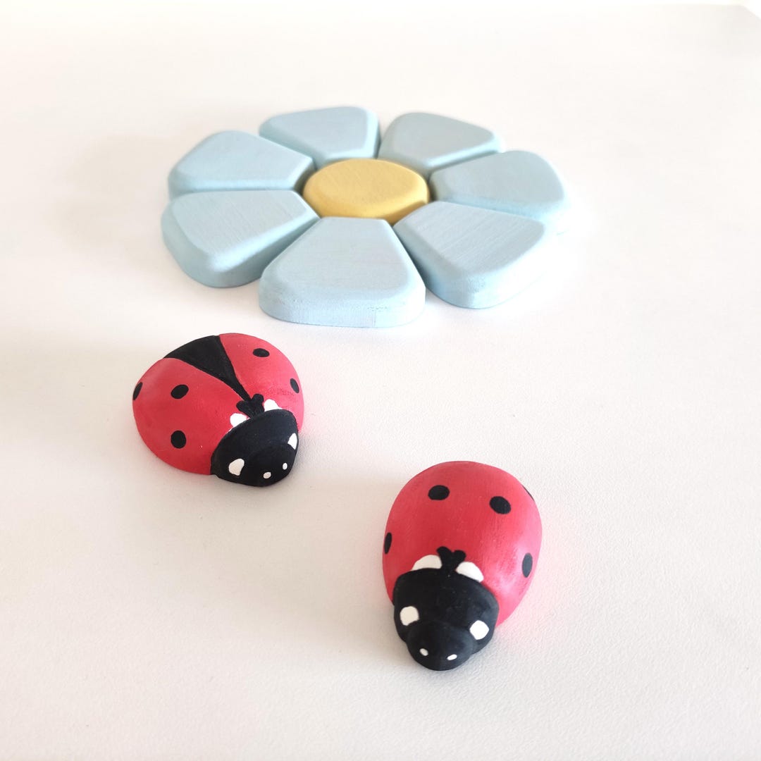Handmade Wooden Ladybugs Toy Set Waldorf Figurine Easter Toddler ...