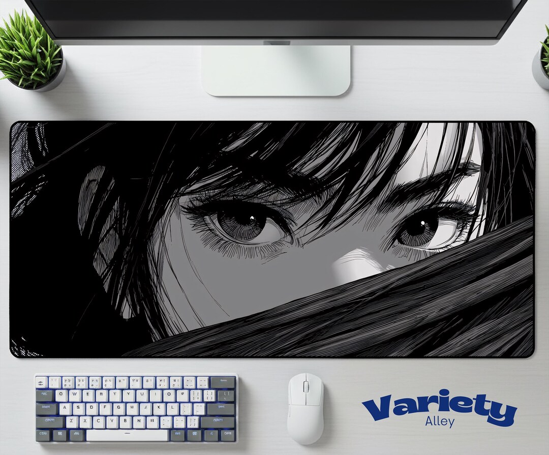 Black White Anime Waifu Kawaii Deskmat | Mouse Pad | Gaming Desk Mat ...