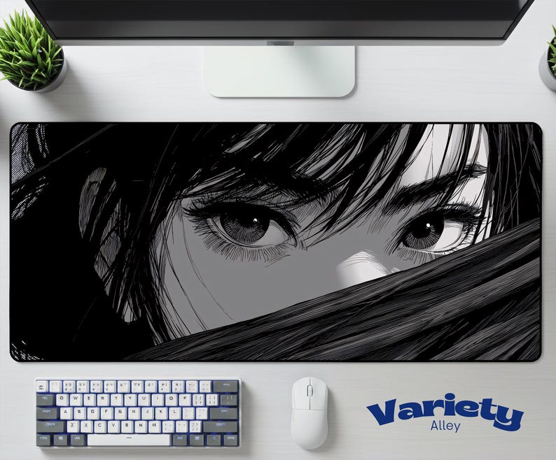 Black White Anime Waifu Kawaii Deskmat | Mouse Pad | Gaming Desk Mat ...