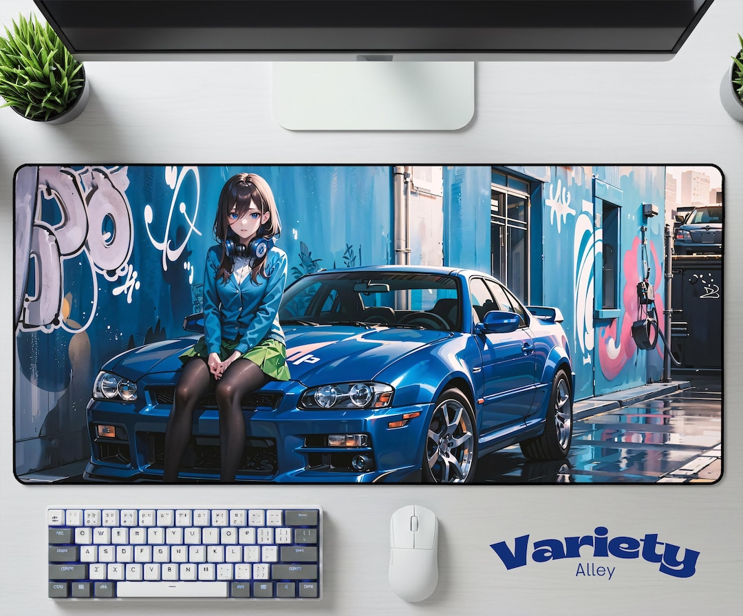 Waifu GTR R34 Deskmat | Anime Girl Mouse Pad | JDM Gaming Desk Mat ...