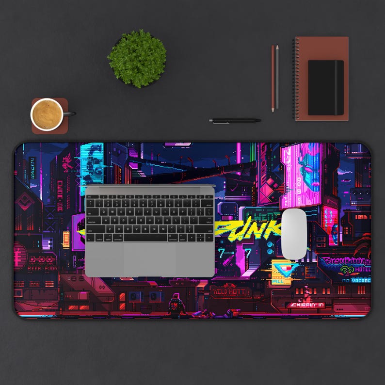 Cyberpunk Desk Mat | Neon City Gaming Pad | Futuristic PC Mat | Large ...