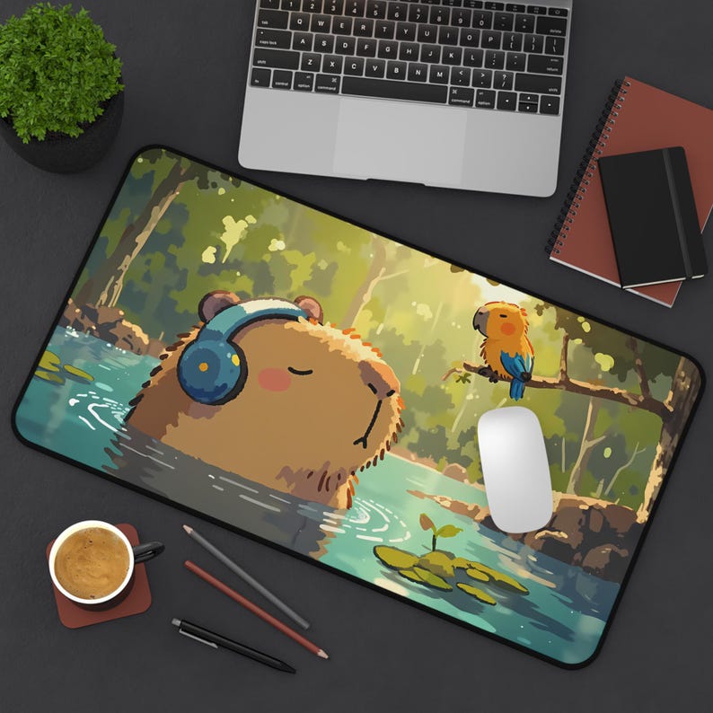 Capybara Cute Kawaii Deskmat | Aesthetic Gaming Mousepad | Animal PC ...