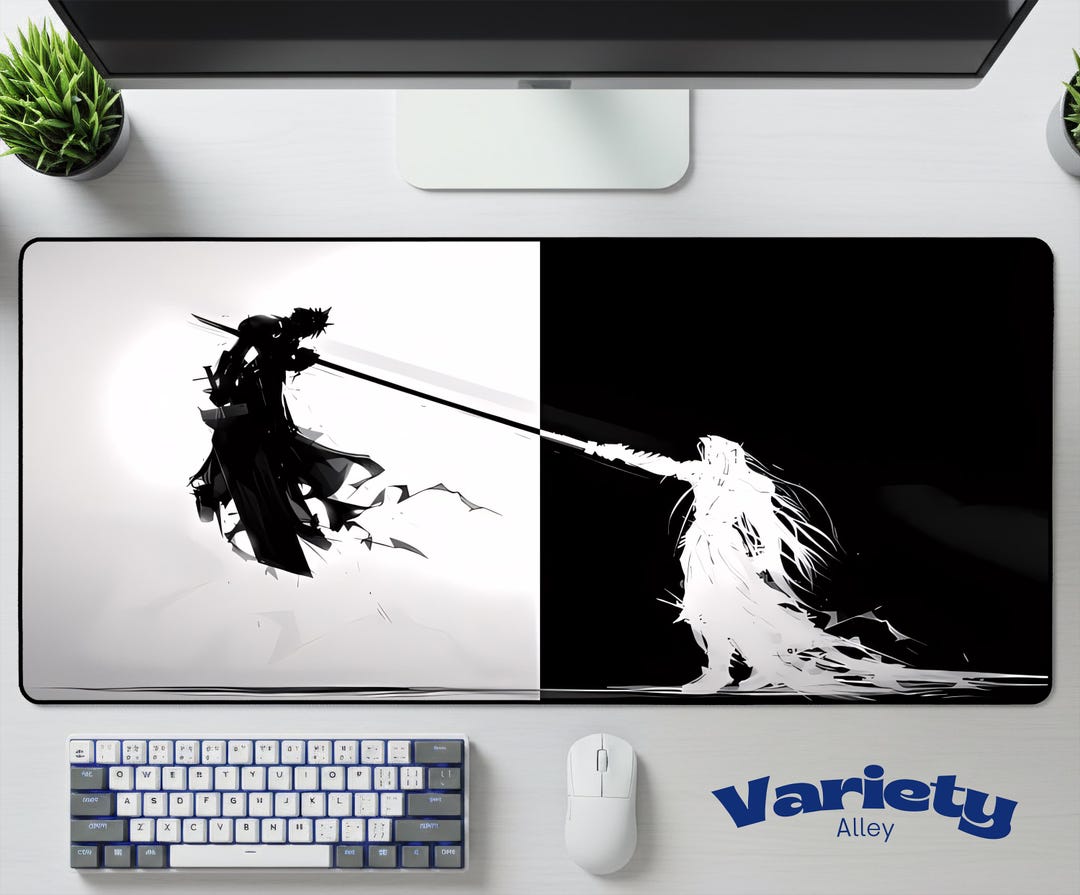 Anime Fantasy B&W Deskmat | Monochrome Mouse Pad | Gaming Desk Mat ...