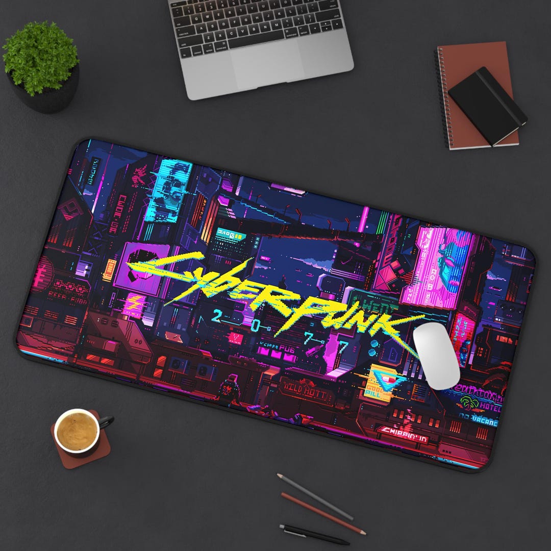 Cyberpunk Desk Mat | Neon City Gaming Pad | Futuristic PC Mat | Large ...