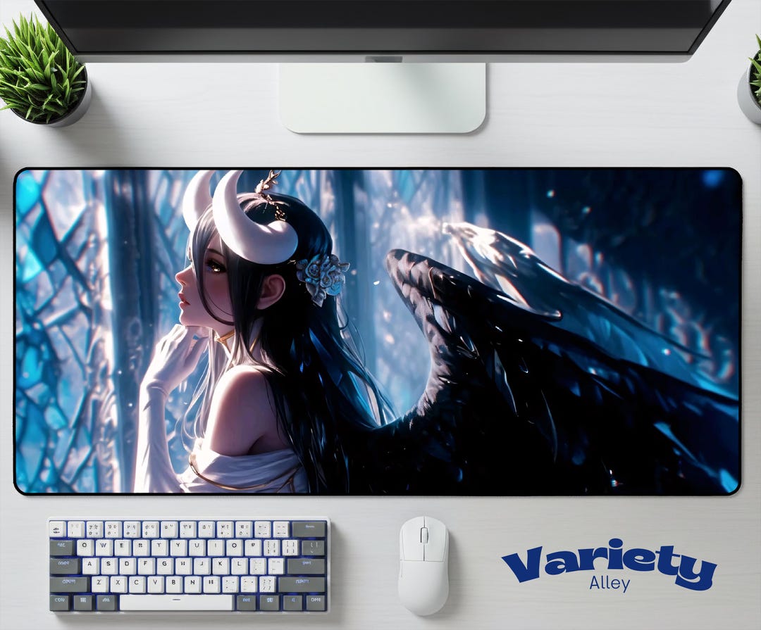 Fallen Angel Waifu Deskmat | Black Wings Mouse Pad | Dark Gaming Desk ...