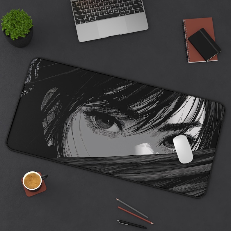 Black White Anime Waifu Kawaii Deskmat | Mouse Pad | Gaming Desk Mat ...