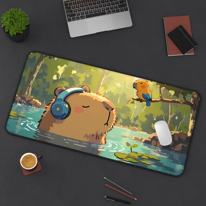 Capybara Cute Kawaii Deskmat | Aesthetic Gaming Mousepad | Animal PC ...