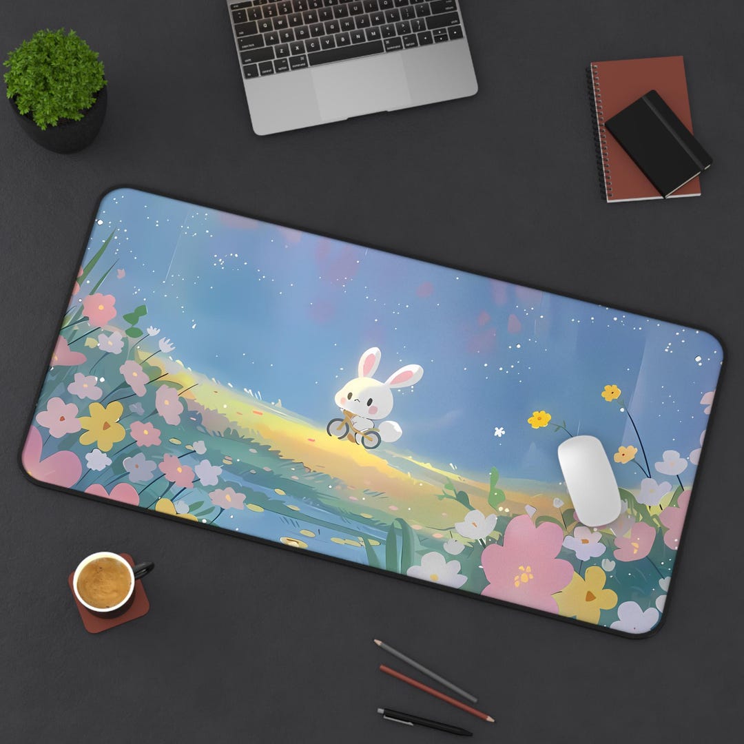 Cute Bunny Kawaii Deskmat | Adorable Rabbit Gaming Mousepad | Aesthetic ...