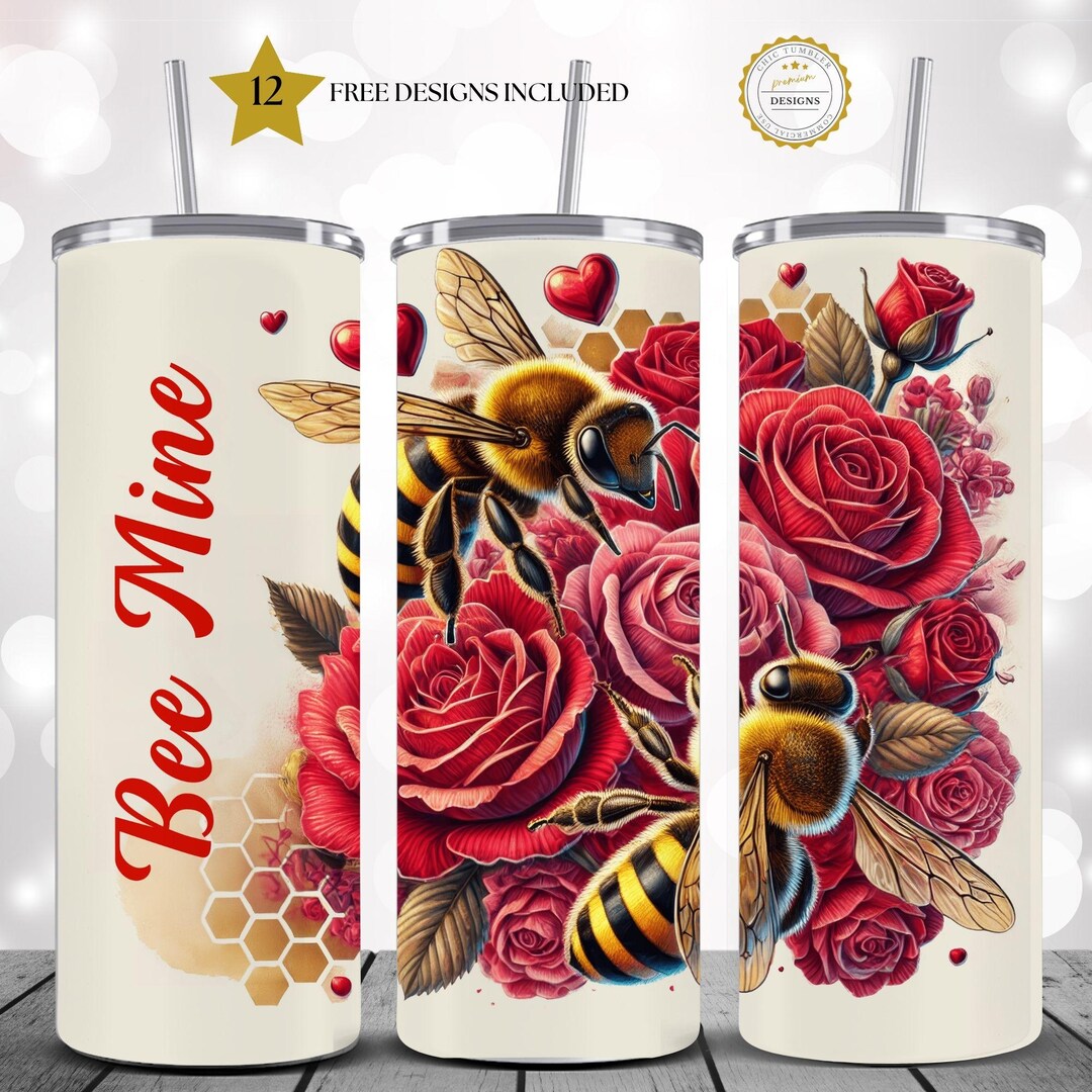 Bee Mine Bumblebee Hearts Valentines Day 20 Oz Skinny Tumbler ...