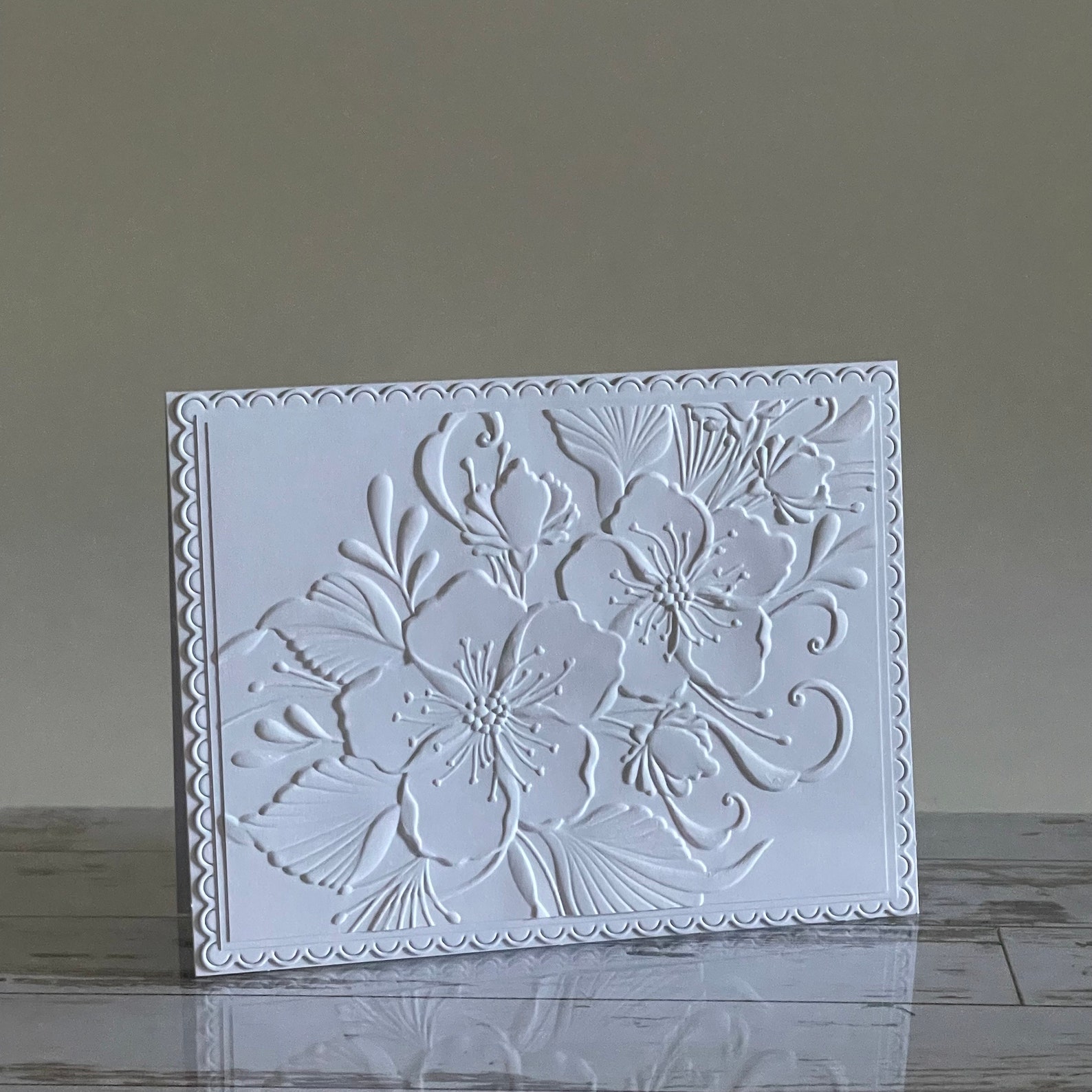 Floral Embossed Card Set,handmade Cards, White Stationery Set, Greeting ...