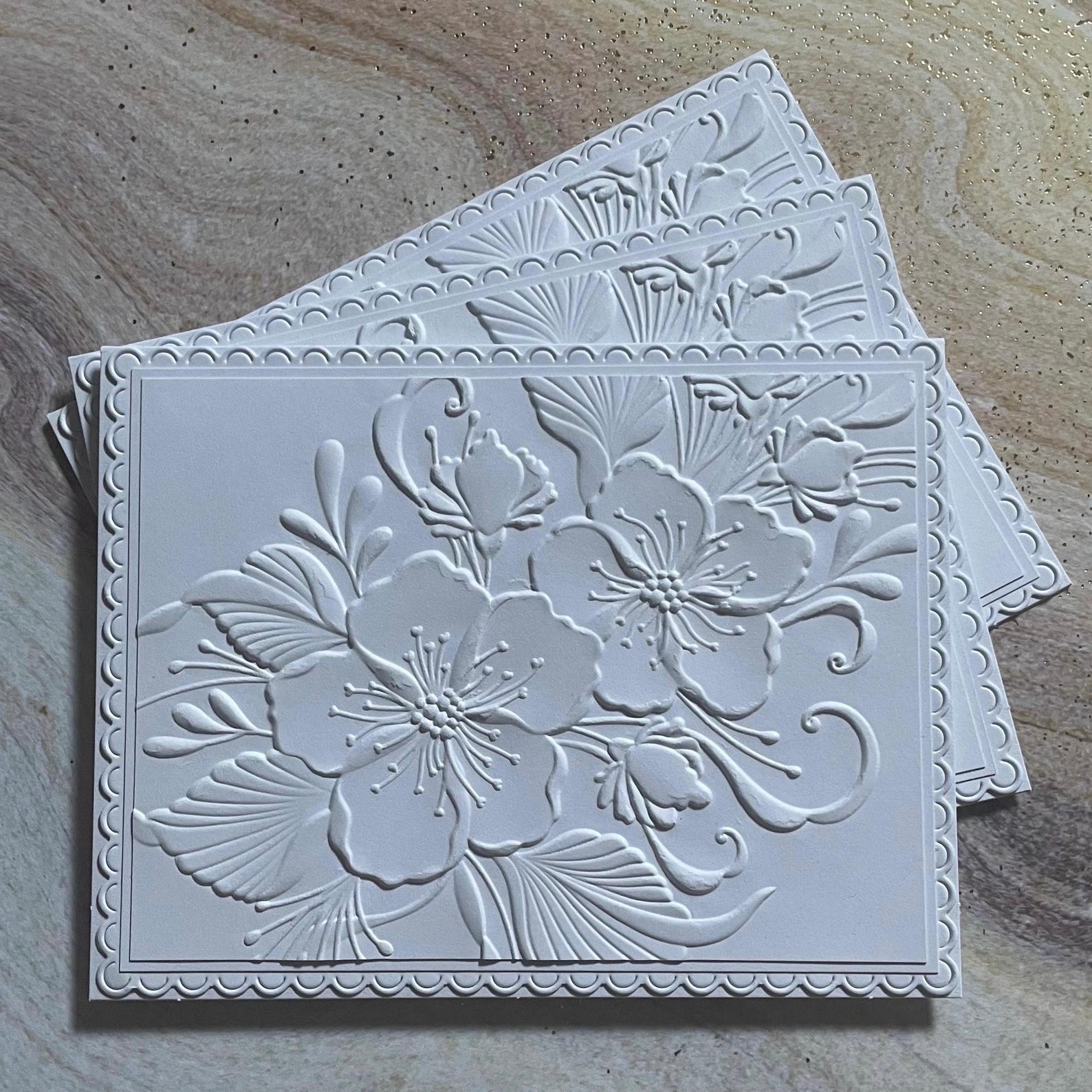 Floral Embossed Card Set,handmade Cards, White Stationery Set, Greeting ...