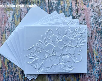 Cherry Blossom 1 3D Embossed Card Set of 5 Handmade Cards, White ...