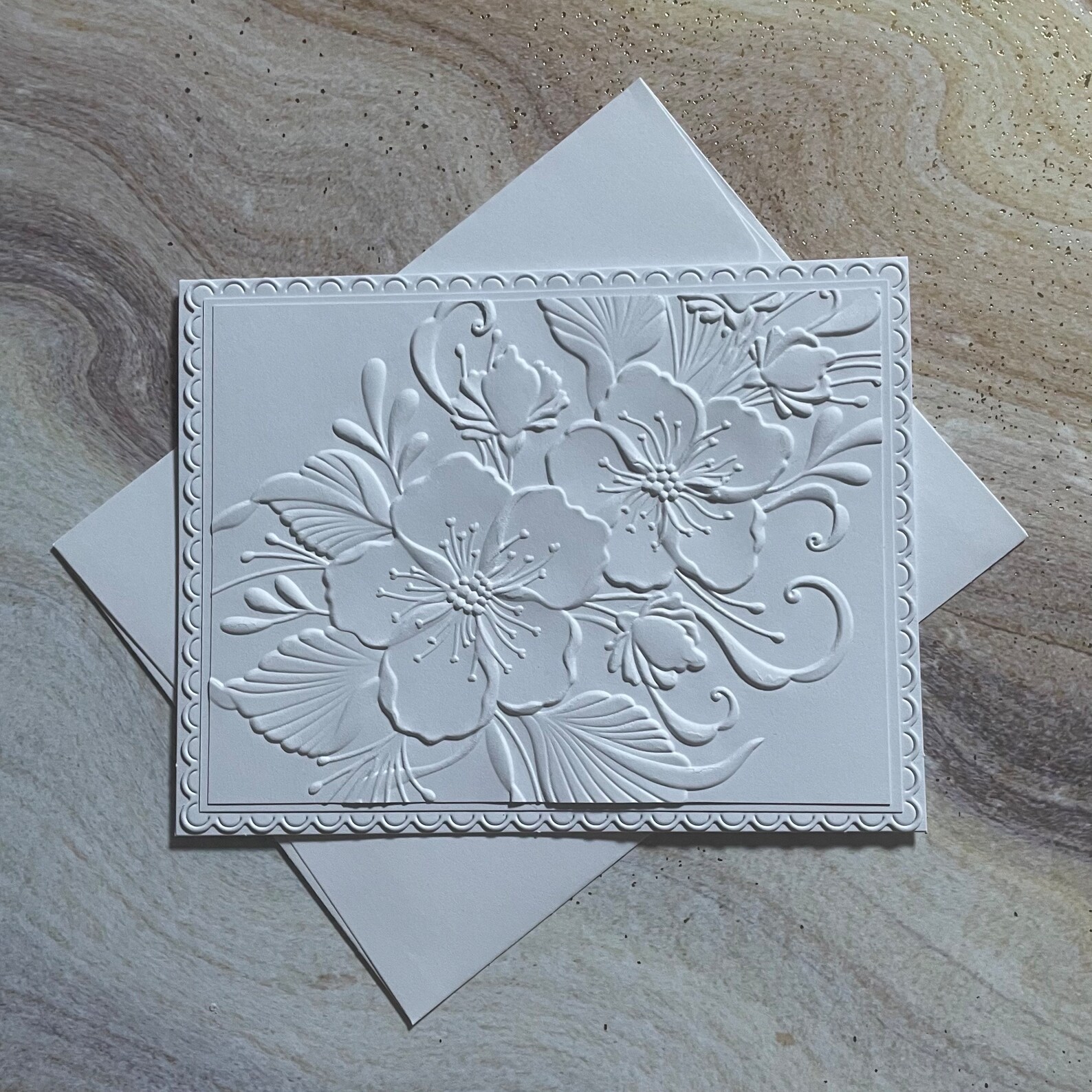 Floral Embossed Card Set,handmade Cards, White Stationery Set, Greeting ...
