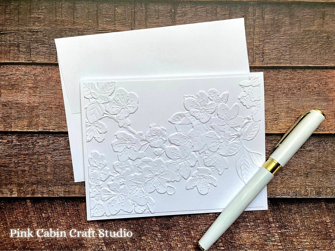 Cherry Blossom 1 3D Embossed Card Set of 5 Handmade Cards, White ...