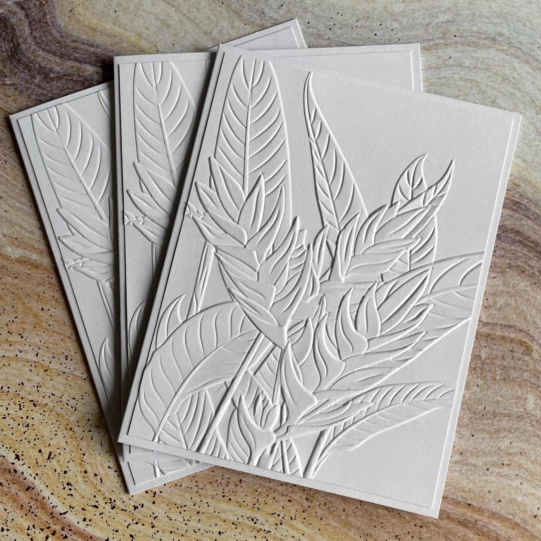 Floral Embossed Card Set, White Stationery Set, Embossed Card Front ...