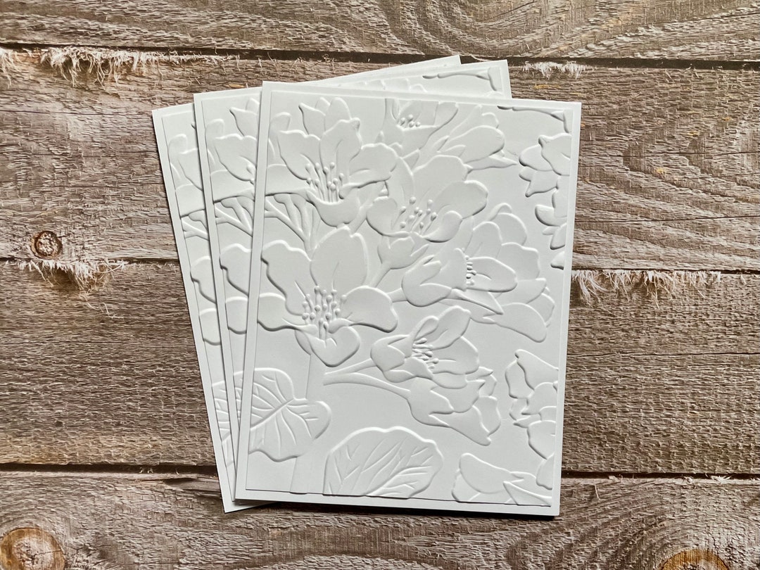 Floral 3D Embossed Card Set of 3-handmade Cards, White Stationery Set ...