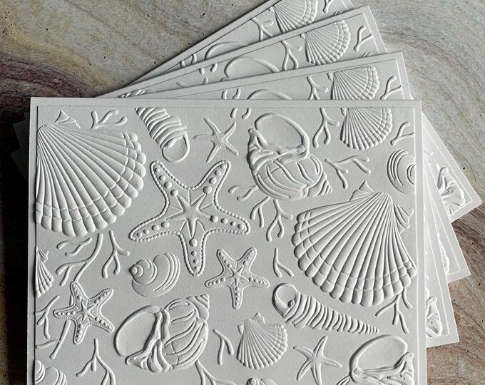 Greeting Card Set,beach Shells Embossed Cards, Blank Cards,white Greeting Cards, Embossed ...