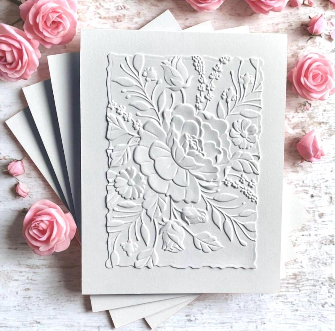 Embossed Floral Greeting Card Set: Handmade Deckled Edge Cards - Etsy