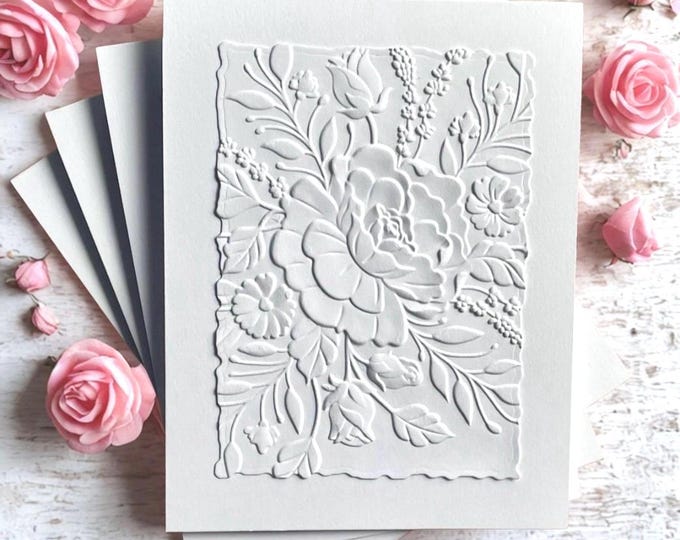 Embossed Floral Greeting Card Set: Handmade Deckled Edge Cards - Etsy