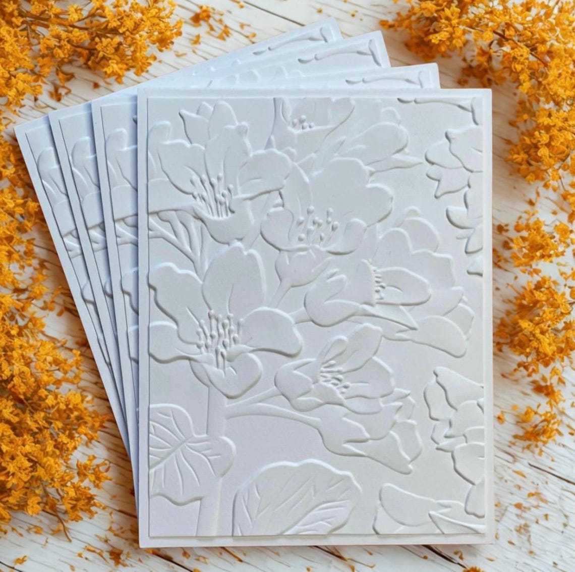 Floral Embossed Card Set: Handmade White Stationery - Etsy