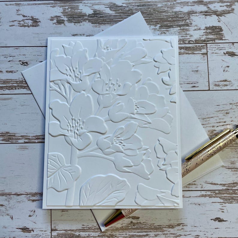 Floral Embossed Card Set: Handmade White Stationery - Etsy