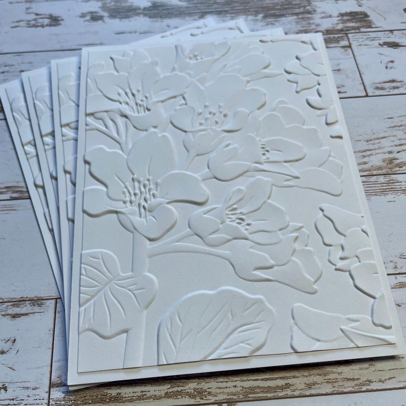 Floral Embossed Card Set: Handmade White Stationery - Etsy