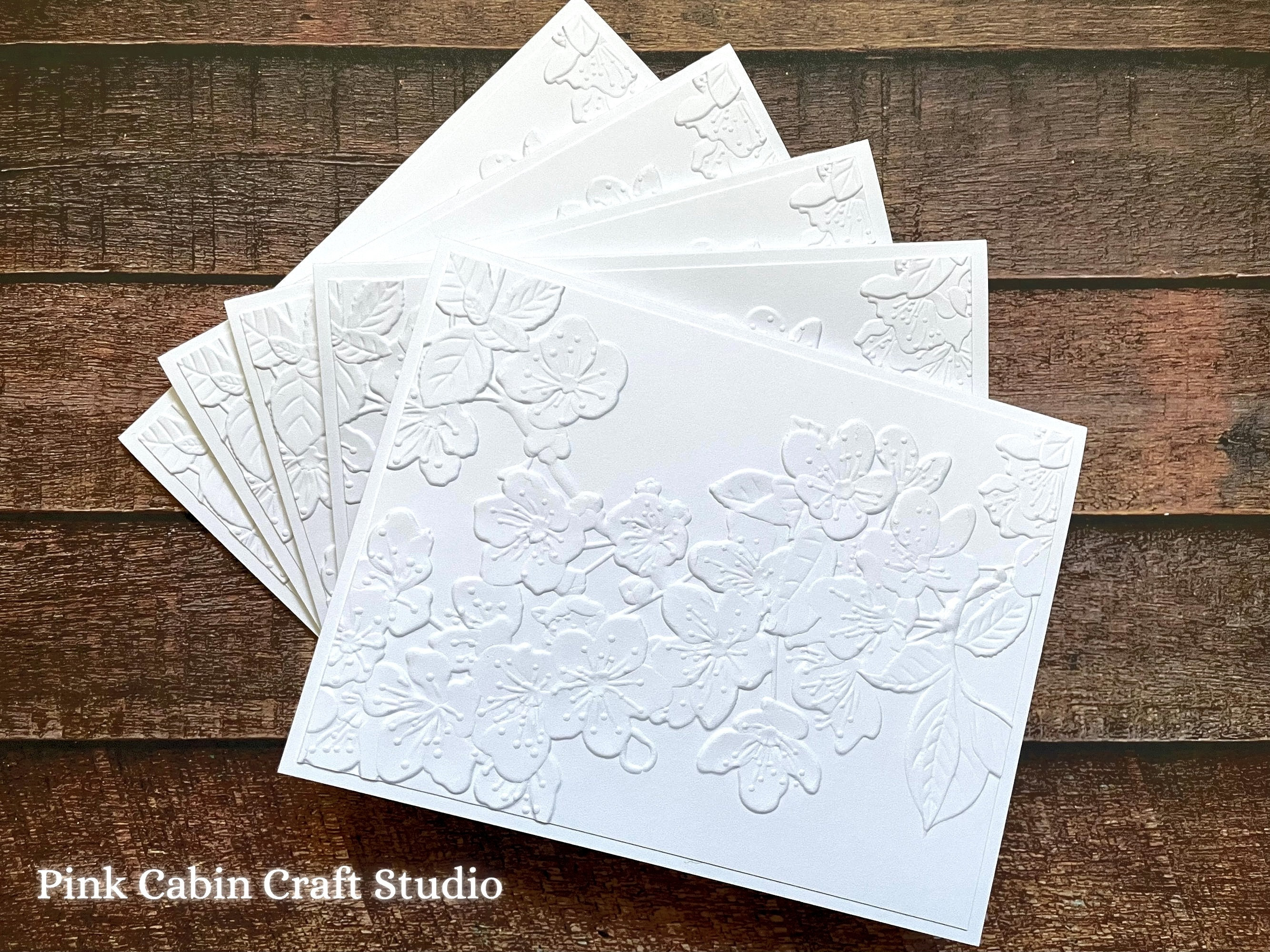 Cherry Blossom 1 3D Embossed Card Set of 5 Handmade Cards, White ...