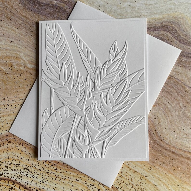 Floral Embossed Card Set, White Stationery Set, Embossed Card Front ...
