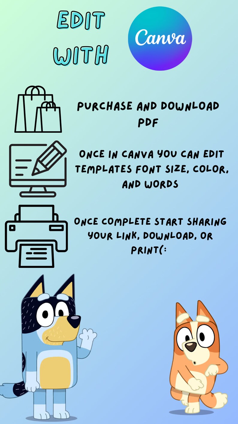 Bluey Editable Digital Download Invitation - Etsy Canada