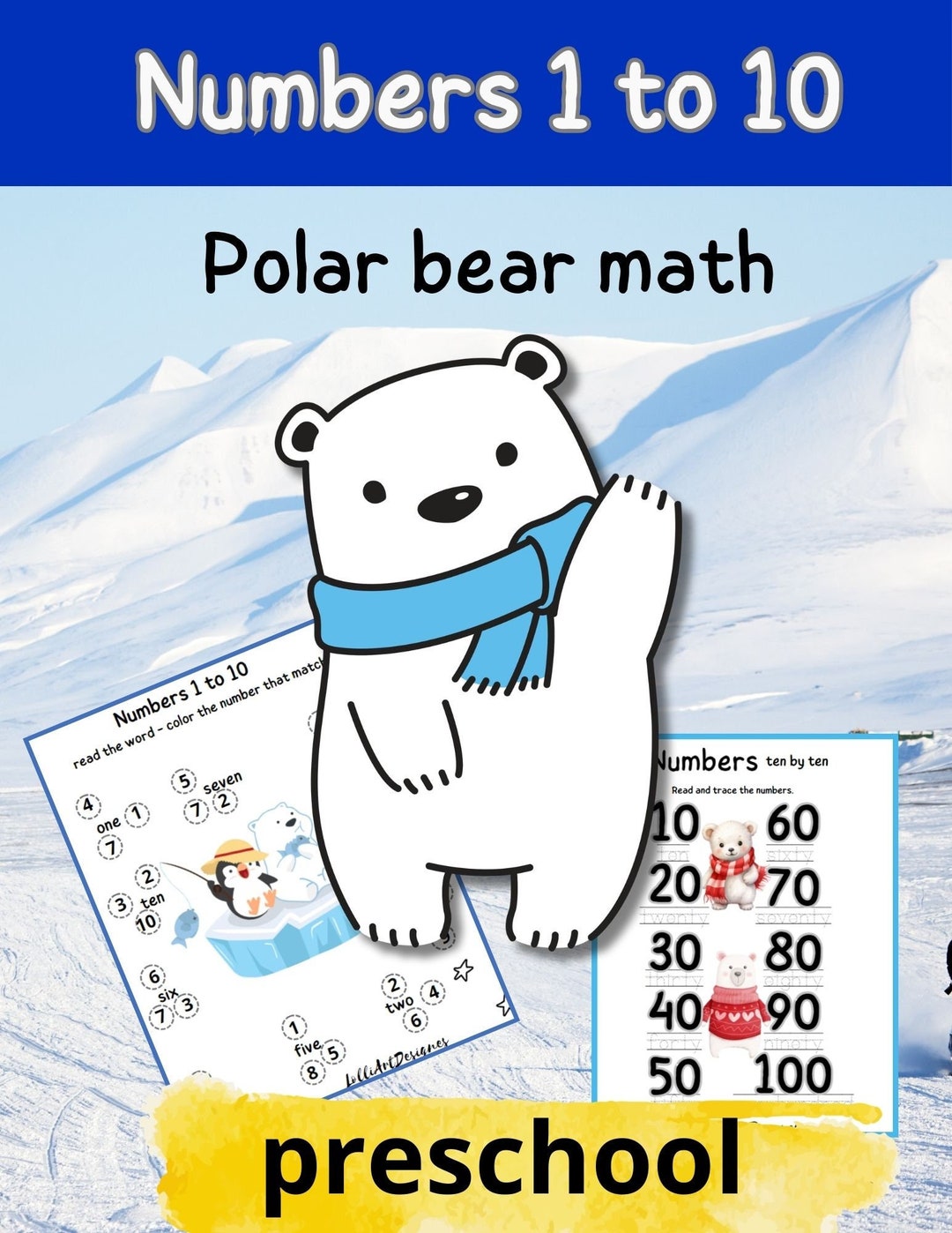 Polar Bear Math Worksheet for Preschool Kindergarten Count 1 to 10 ...