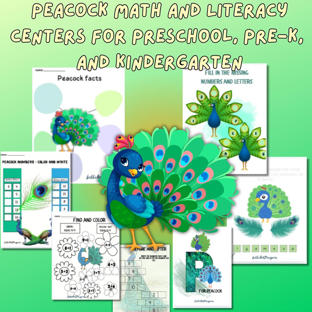 Peacock Math Science and Literacy Centers for Preschool, Pre-k ...