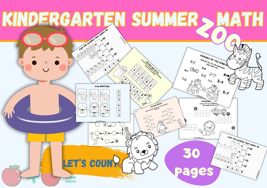 Kindergarten Math Review Packet Back to School Activities Addition ...