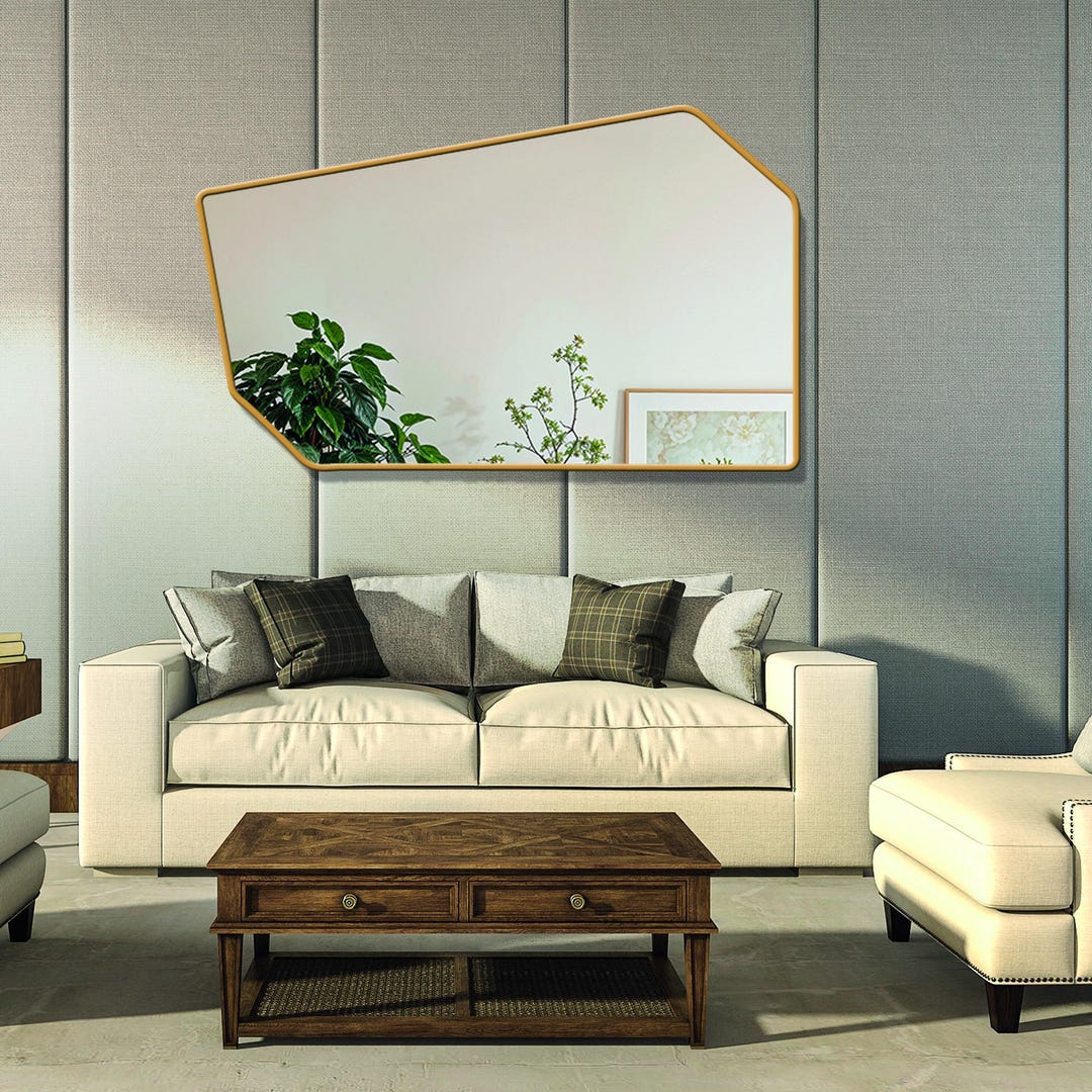 Asymmetrical Polygon Wall Wood Mirror, Modern Geometric Statement ...