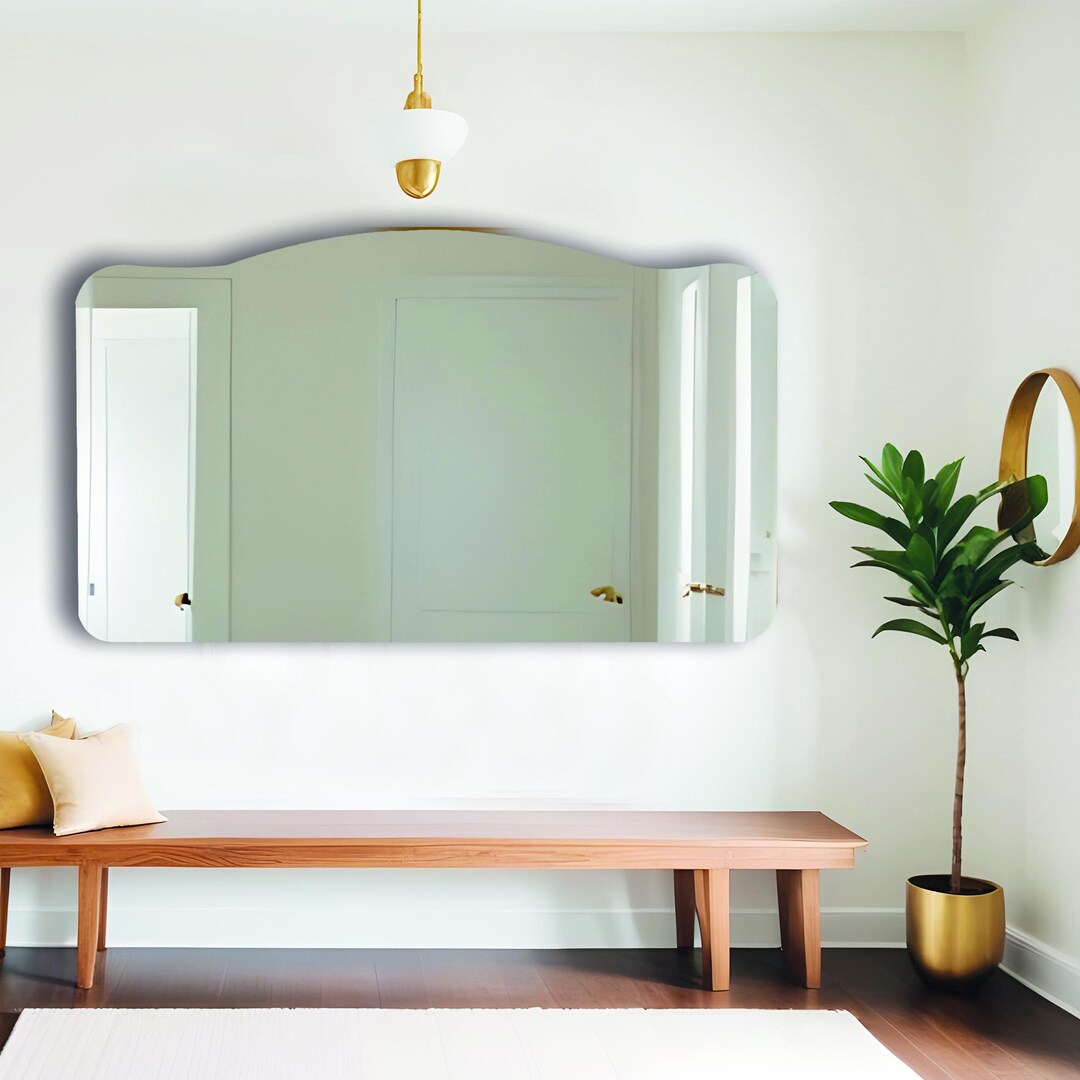 Frameless Wavy Mirror: Unframed Modern Rectangular Console Top Mirror ...