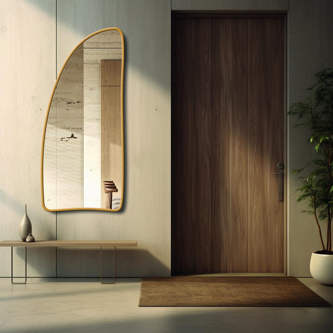 Irregular Asymmetrical Wood Wall Mirror, Modern Bathroom Unique ...